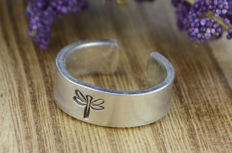Dragonfly Adjustable Ring- Hand Stamped Aluminum Bug Ring - Handmade to ...