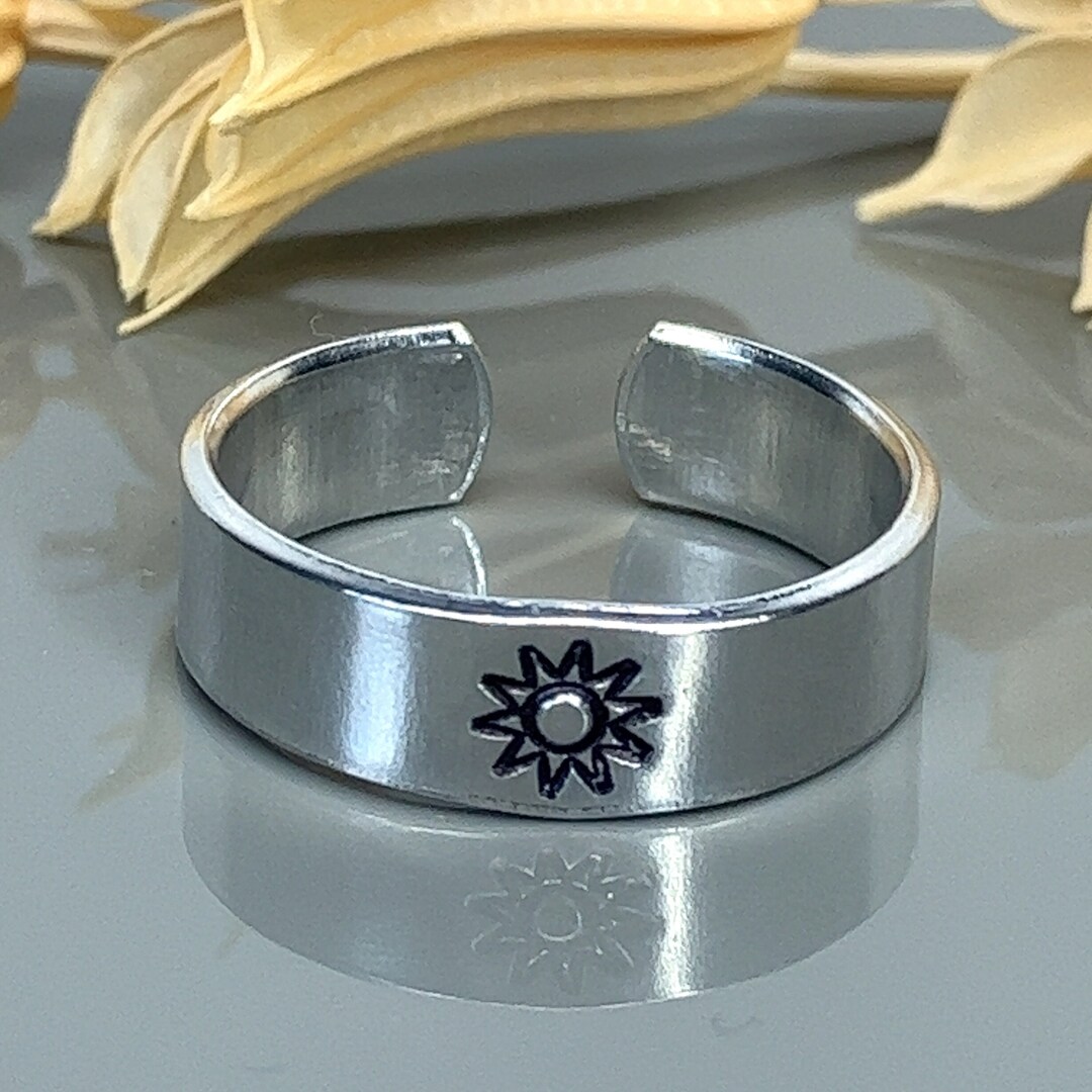 Sun Adjustable Ring- Hand Stamped Aluminum Sun Ring - Any Size 4, 5, 6 ...
