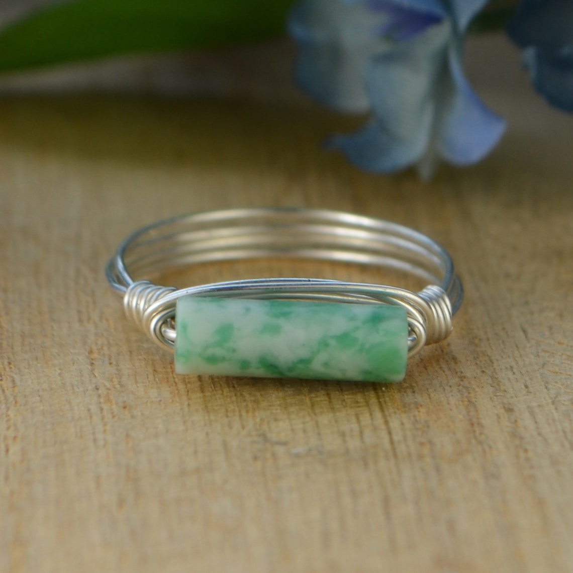 Sleek Green and White Spotted Jade Ring Sterling Silver | Etsy