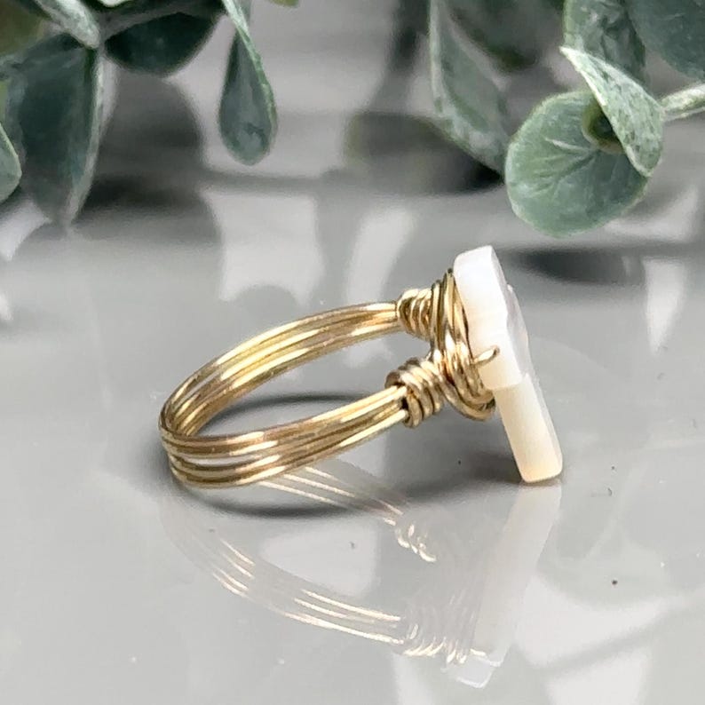 Mother of Pearl Cross Ring: Sterling Silver or Gold Filled Wire Wrapped ...