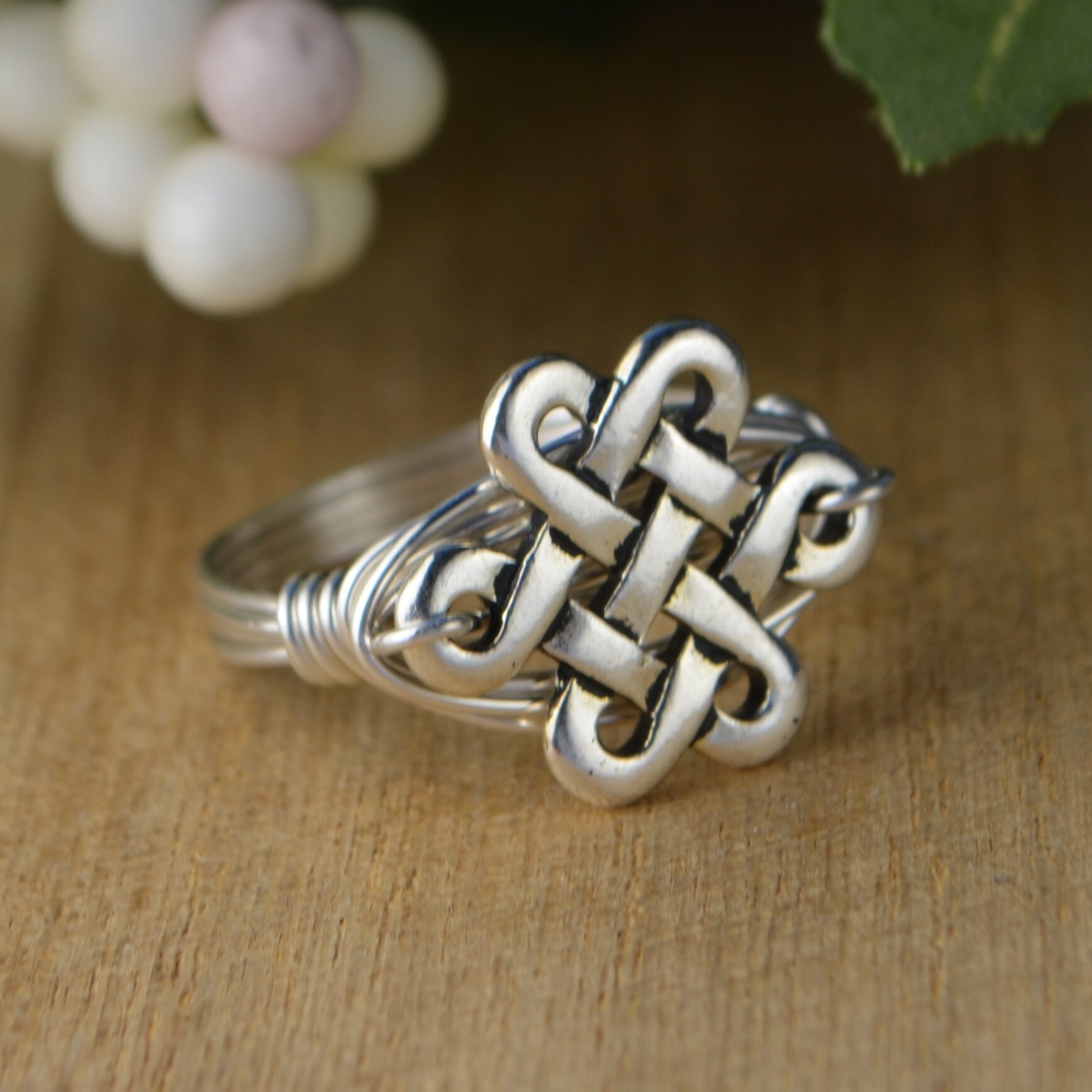 Celtic Eternity Knot Ring Sterling Silver Yellow or Rose | Etsy