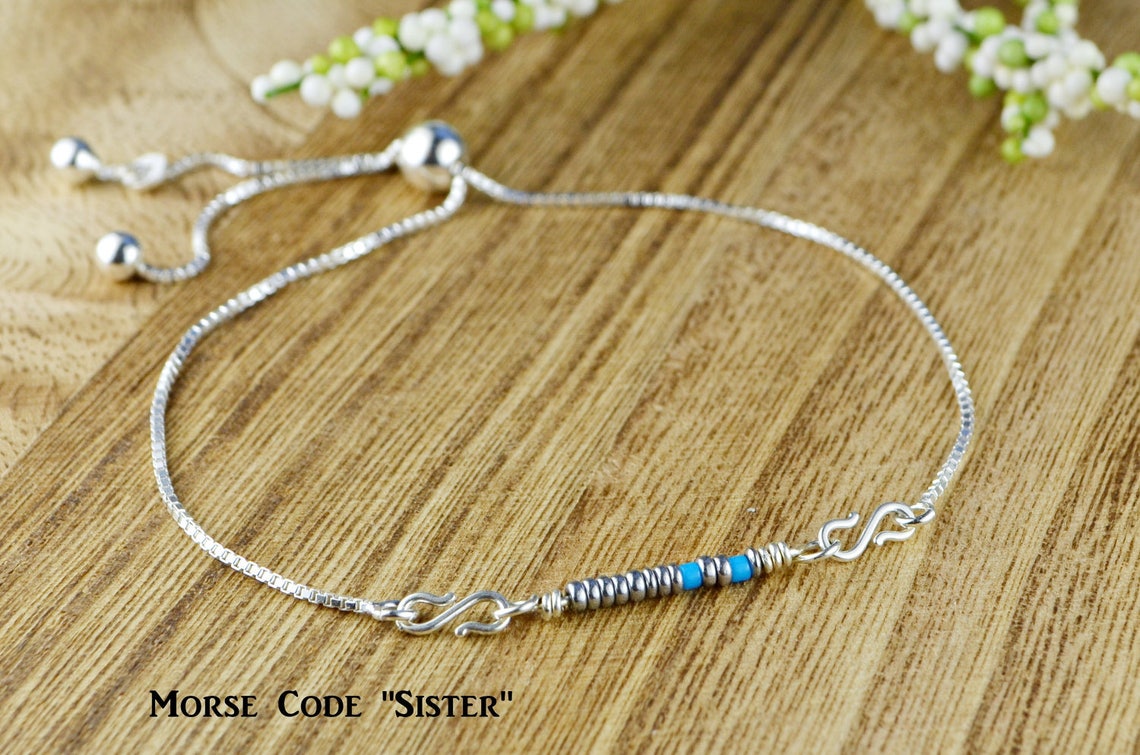 Morse Code SISTER Adjustable Sterling Silver Interchangeable Charm/link ...