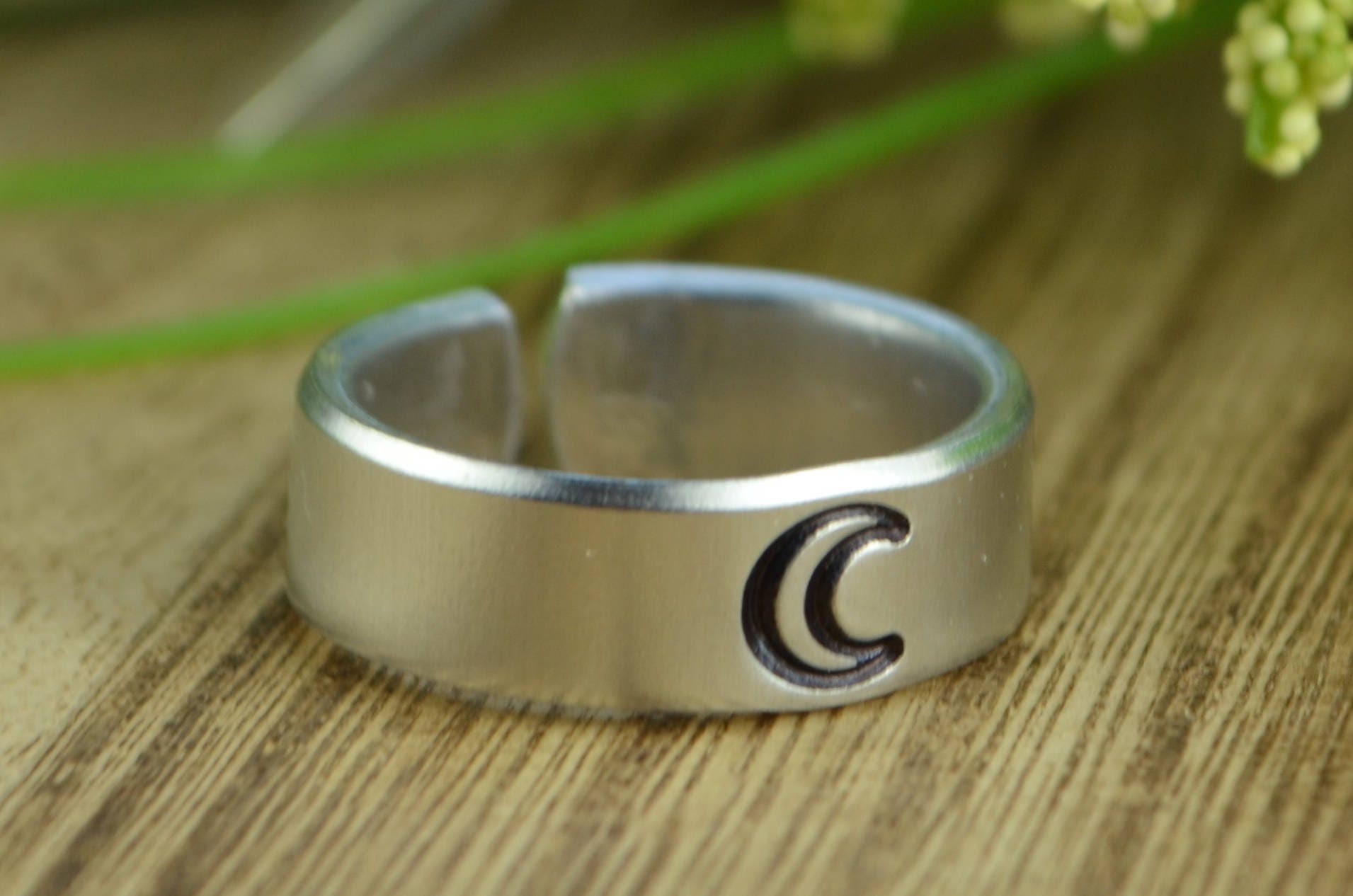 Crescent Moon Adjustable Ring- Hand Stamped Aluminum Crescent Moon Ring ...