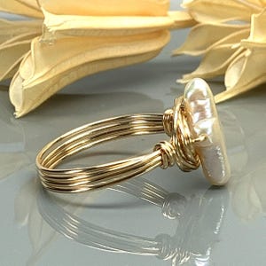 White Pearl Cross Ring: Wire Wrapped, Sterling Silver or Gold Filled ...