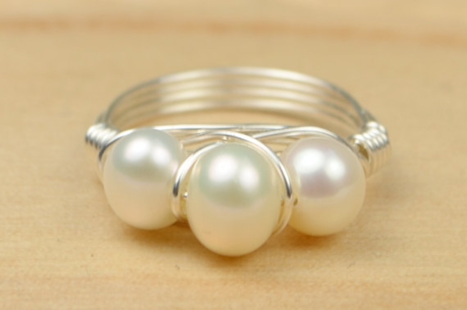 Pearl Ring Sterling Silver Yellow or Rose Gold Filled Wire | Etsy