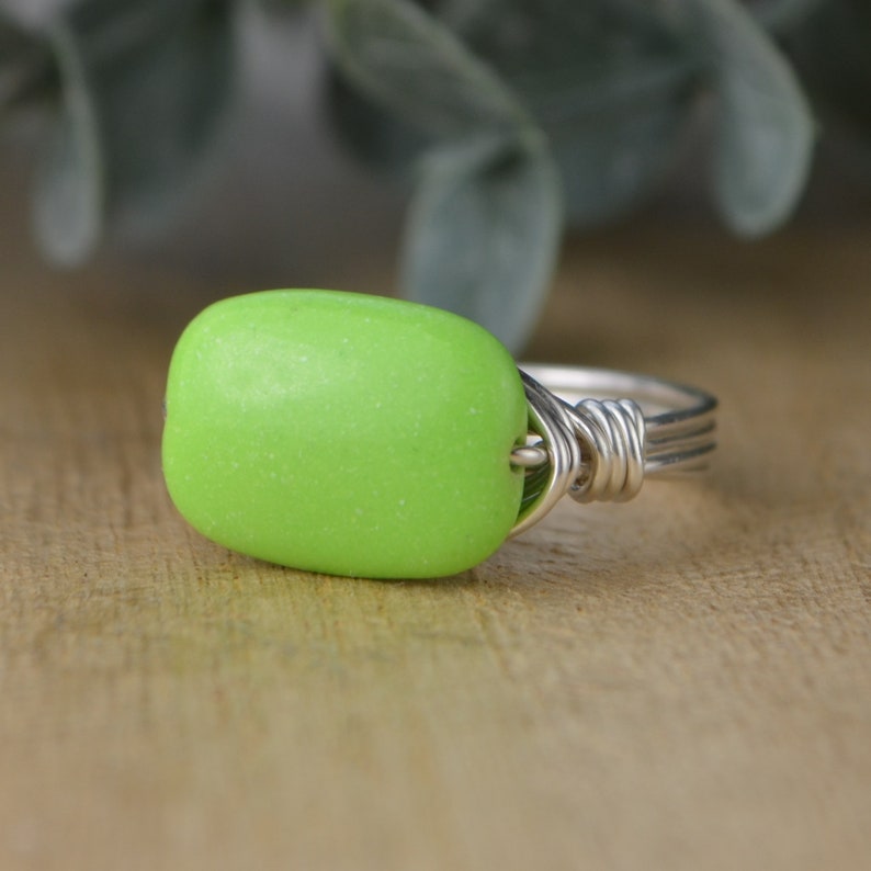 Neon Green Gemstone Ring Sterling Silver Yellow or Rose | Etsy