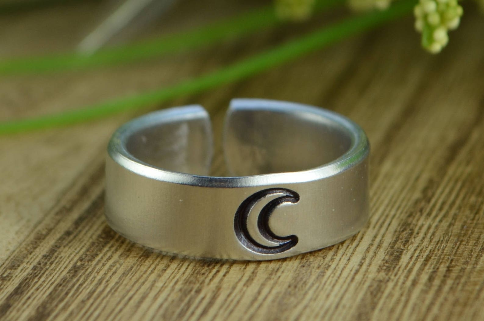 Crescent Moon Adjustable Ring- Hand Stamped Aluminum Crescent Moon Ring ...