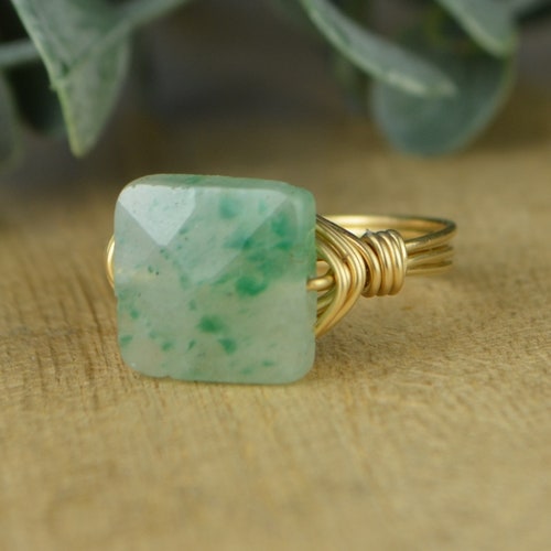 Sleek Green and White Spotted Jade Ring Sterling Silver | Etsy