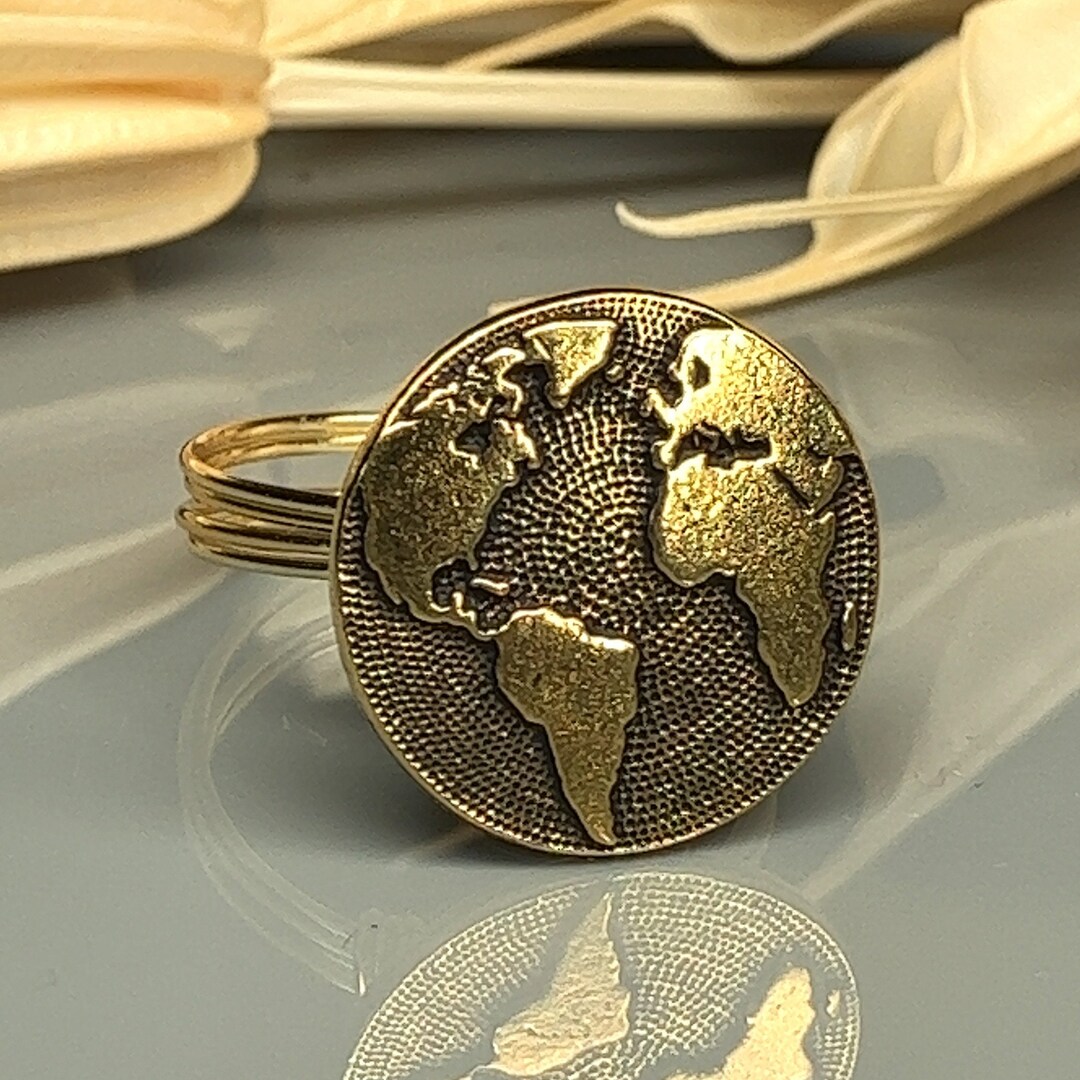 World Map Ring: Gold Plated Earth Bead, Sterling Silver or Gold Filled ...