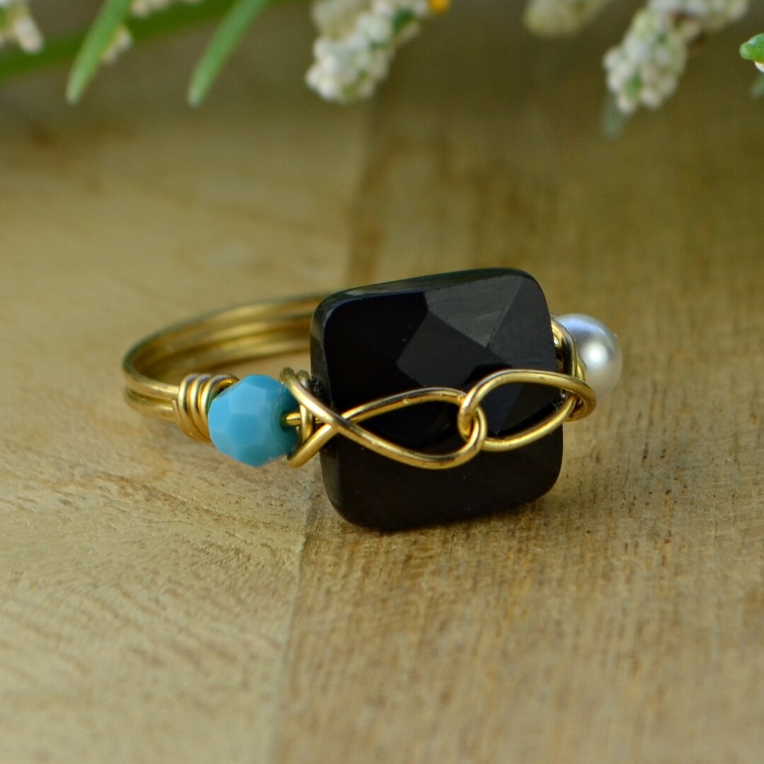 Any Two Birthstone Crystals and Obsidian Infinity Ring - Etsy
