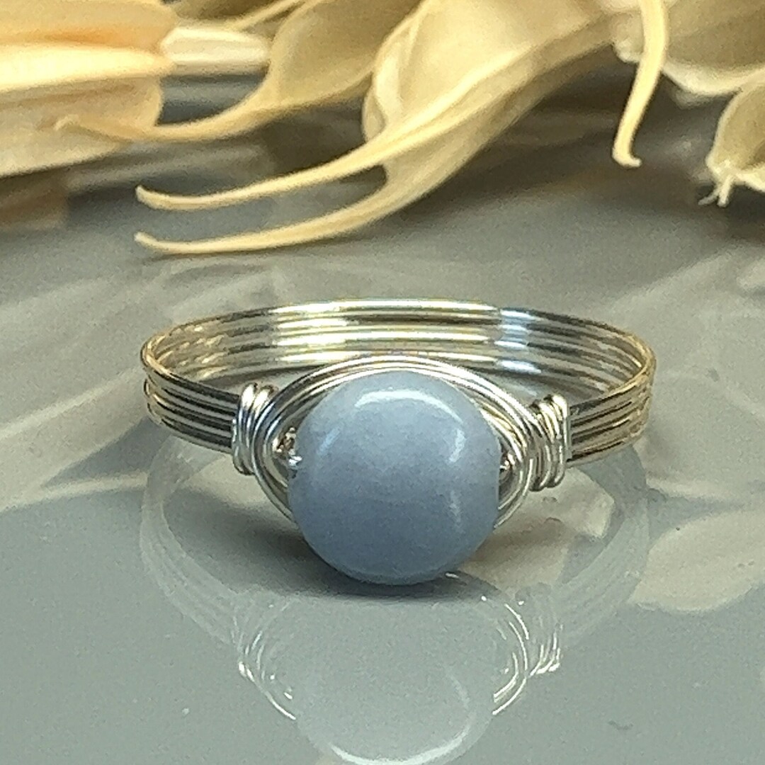Angelite Wire Wrapped Ring - Sterling Silver or Gold Filled - Smooth ...