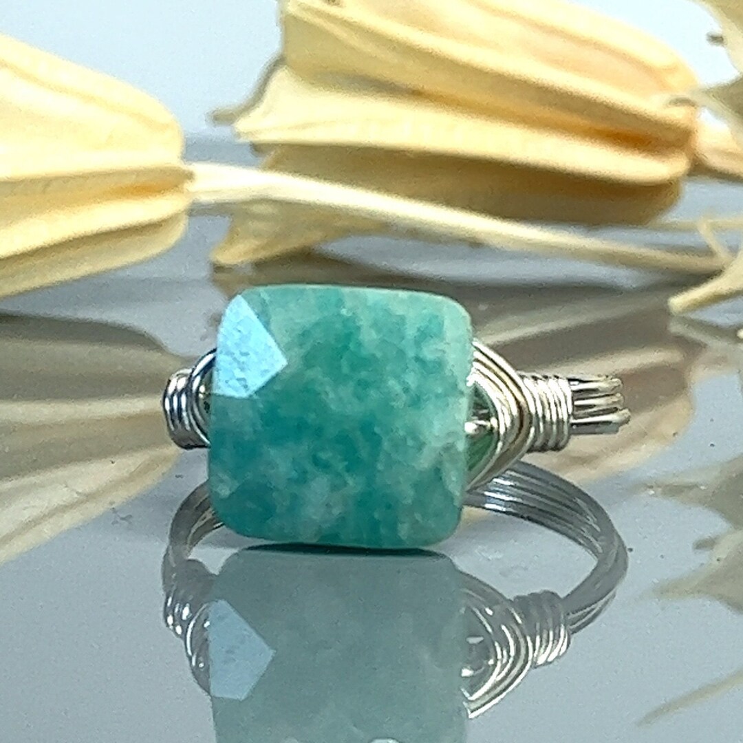 Amazonite Ring sterling Silver Yellow or Rose Gold Filled - Etsy