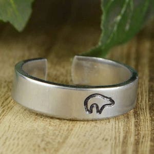 Bear Adjustable Ring Hand Stamped Aluminum Bear Ring handmade to Custom ...