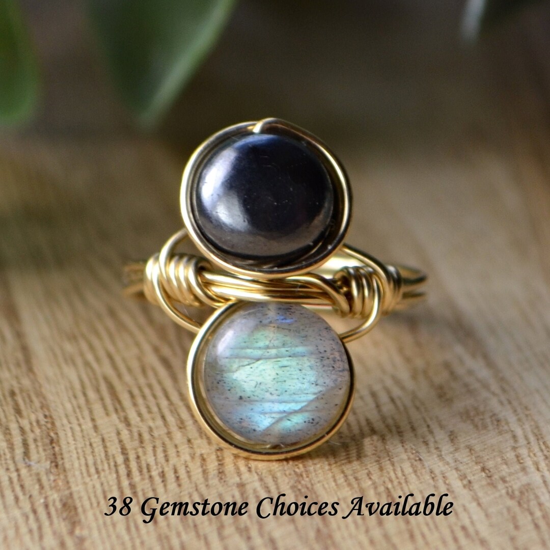 Two Gemstone Infinity Ring: Personalized Silver or Gold Filled Wire ...