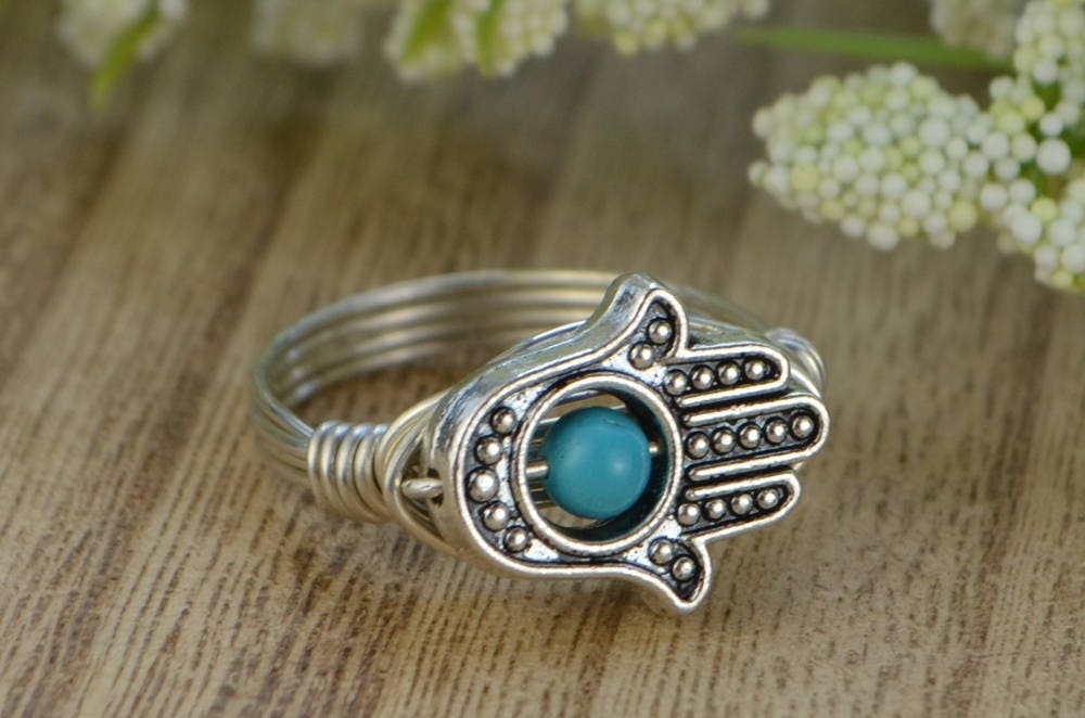 Hamsa Hand Ring Silver Yellow or Rose Gold Filled Wire - Etsy