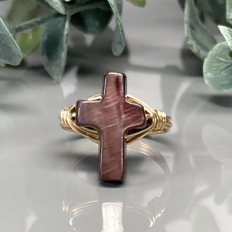 Mother of Pearl Cross Ring: Sterling Silver or Gold Filled Wire Wrapped ...