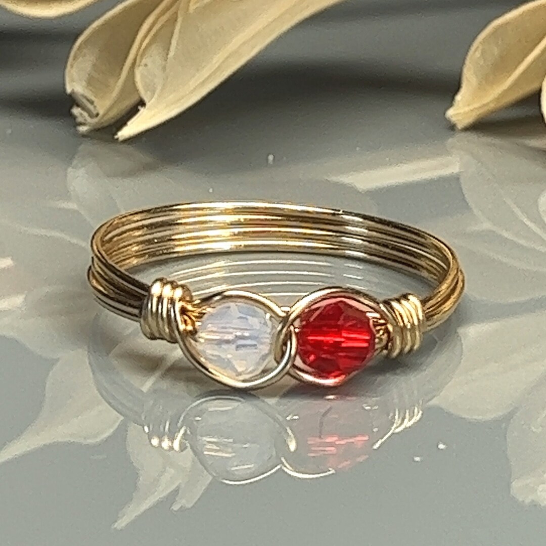 Sisters Infinity Ring- Any Two Crystal Birthstones- Yellow, Rose Gold ...