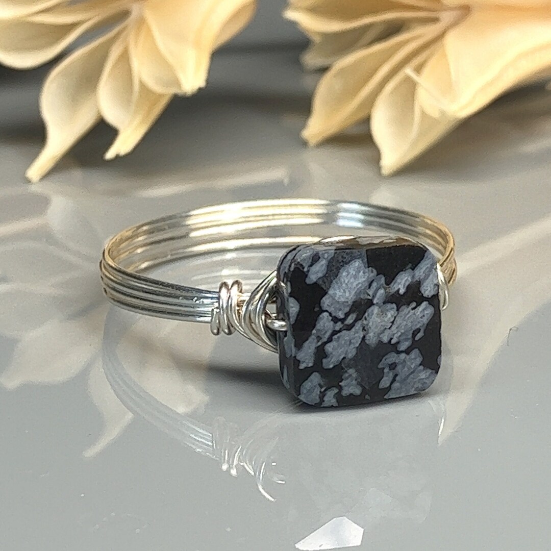 Black Snowflake Obsidian Ring - Sterling Silver, 14k Yellow or Rose Gold Filled Wire - Custom ...