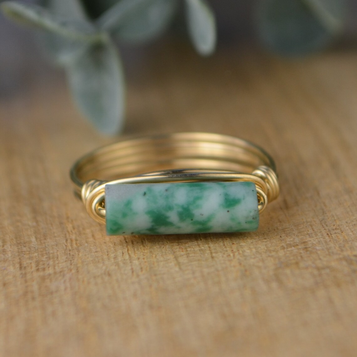 Spotted Green Jade Ring – Sterling Silver or Gold Filled Wire Wrapped ...
