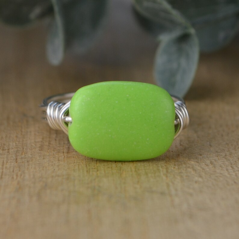 Neon Green Gemstone Ring Sterling Silver Yellow or Rose | Etsy