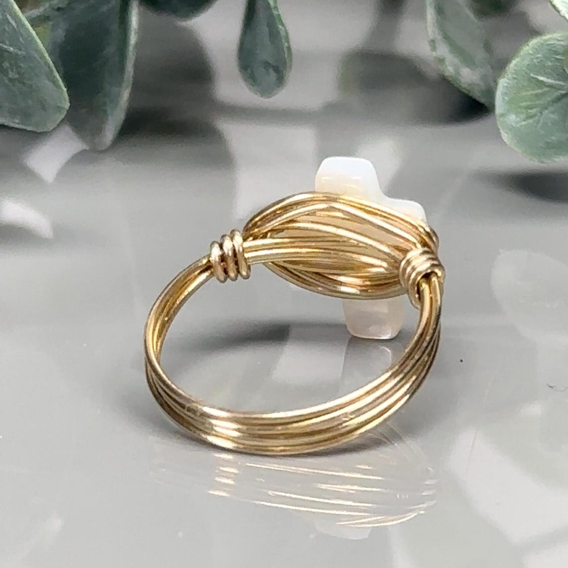 Mother of Pearl Cross Ring: Sterling Silver or Gold Filled Wire Wrapped ...