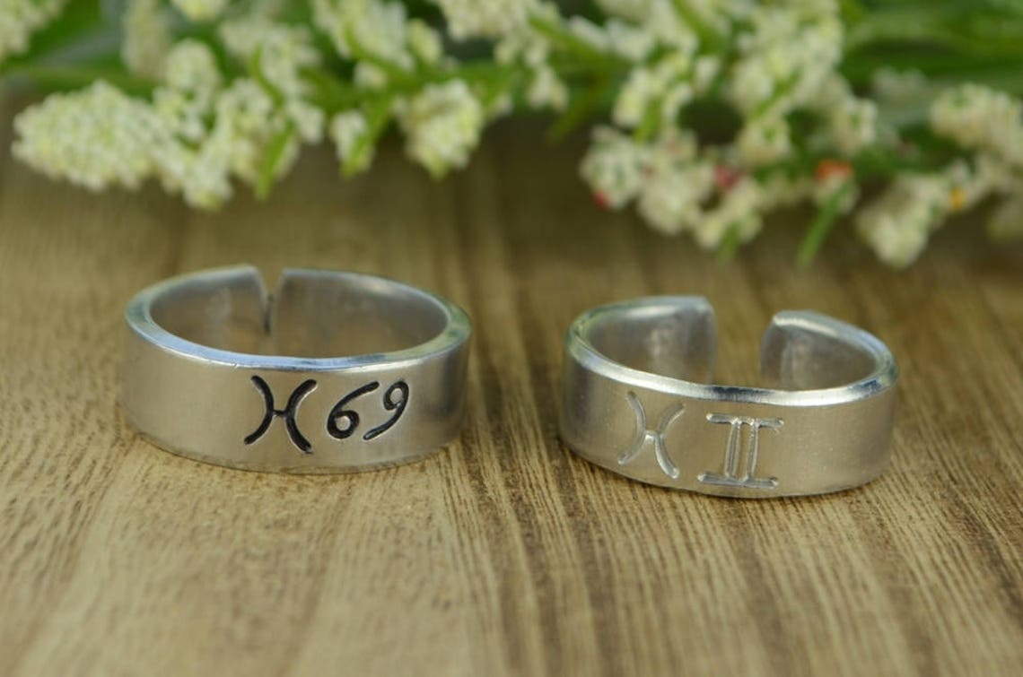 Any Two Zodiac Signs Adjustable Ring Hand Stamped Aluminum - Etsy