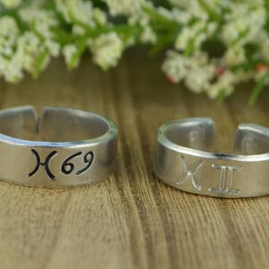 Any Two Zodiac Signs Adjustable Ring- Hand Stamped Aluminum Zodiac ...