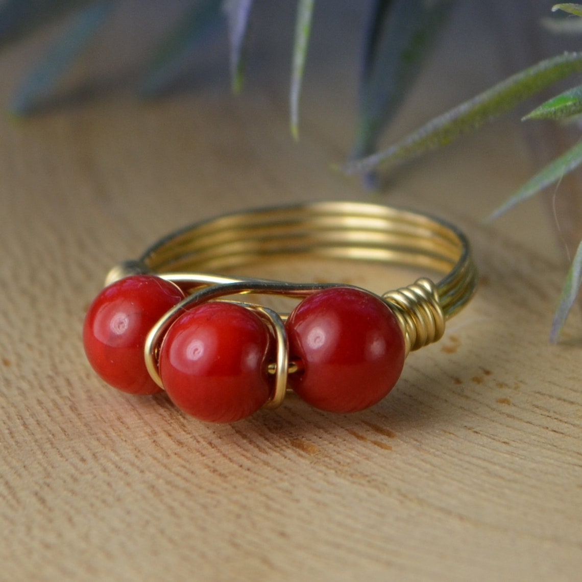 Red Coral Ring Sterling Silver Yellow or Rose Gold Filled - Etsy