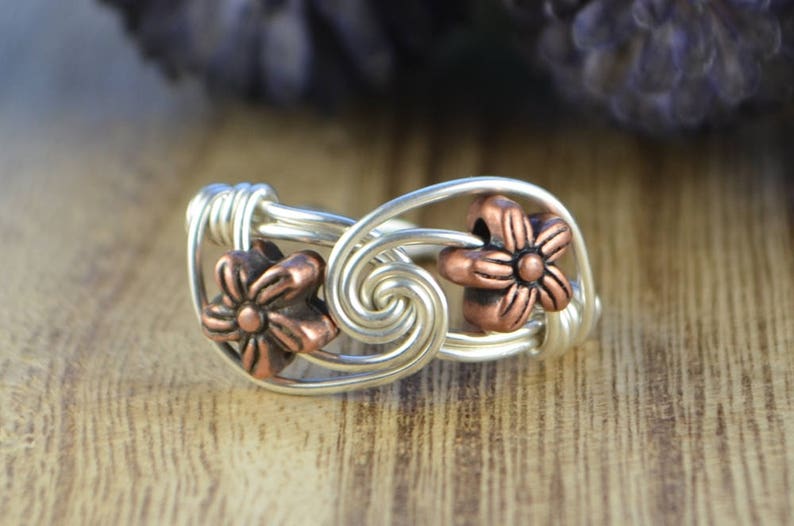 Copper Flowers Wire Wrapped Two Toned Ring-Sterling Silver | Etsy