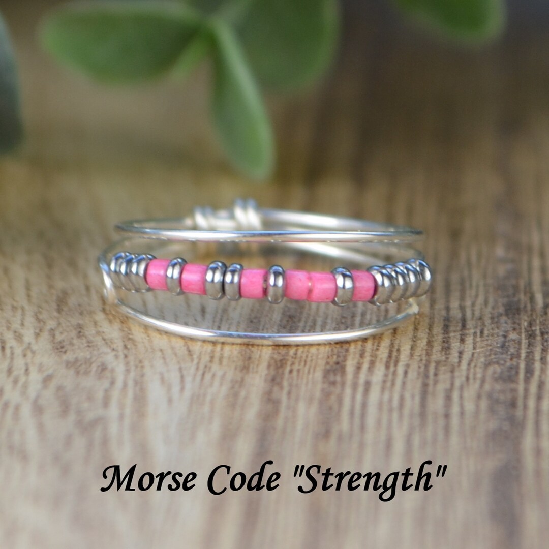 Morse Code STRENGTH Ring Your Choice of Color Beads and - Etsy