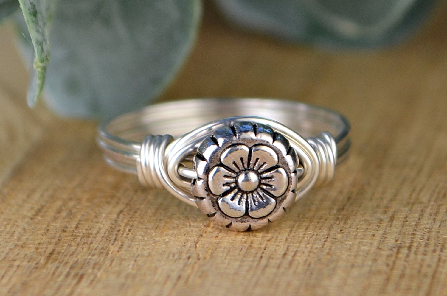 Dainty Flower Ring: Pewter Bead, Sterling Silver or Gold Filled Wire ...