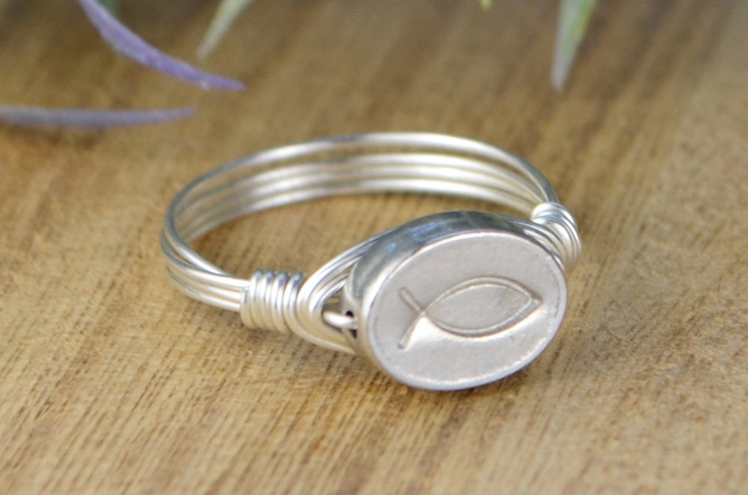 Ichthus Ring- Sterling Silver, Yellow or Rose Gold Filled Wire Wrap ...