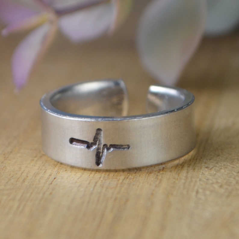 Heart Beat Symbol Adjustable Ring- Hand Stamped Aluminum Ring - Any ...