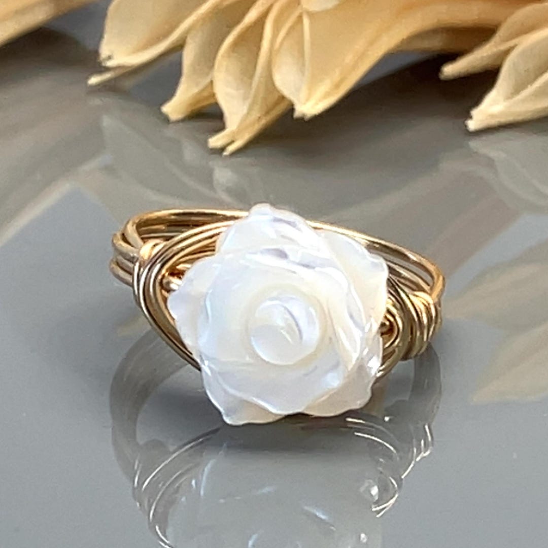 Mother of Pearl Rose Ring: Sterling Silver or Gold Filled Wire, Custom ...