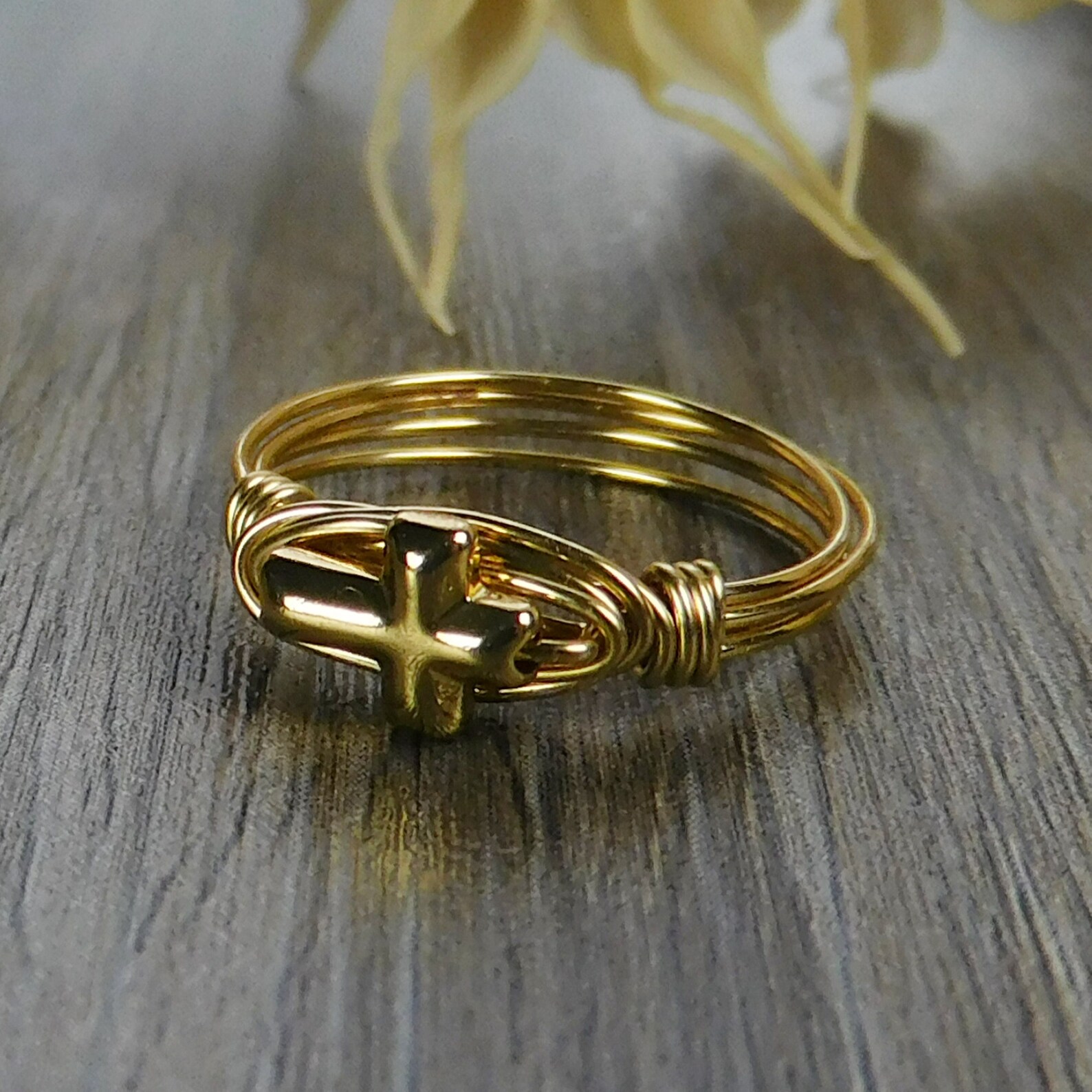 Gold Plated Cross Ring - Sterling Silver or Gold Filled Wire Wrapped ...