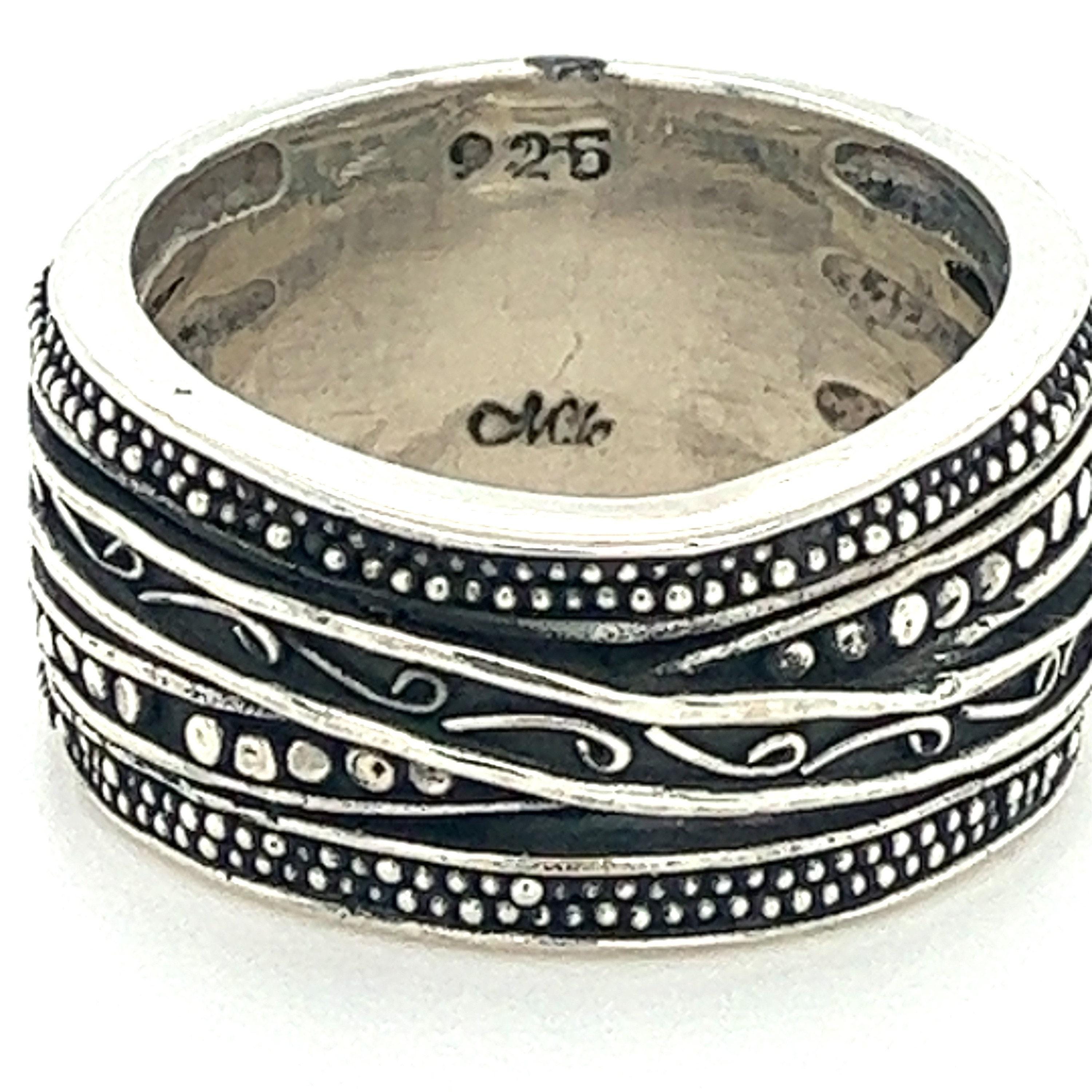 Ornate Sterling Silver Crossover Ring- Wide Band Ring, Size 6, 7, 8 ...