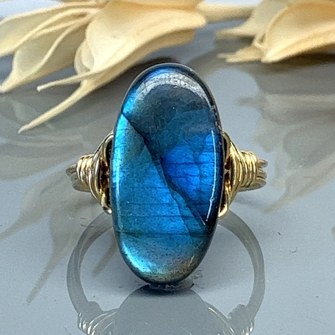 Oval Labradorite Statement Ring – Sterling Silver or Gold Filled ...