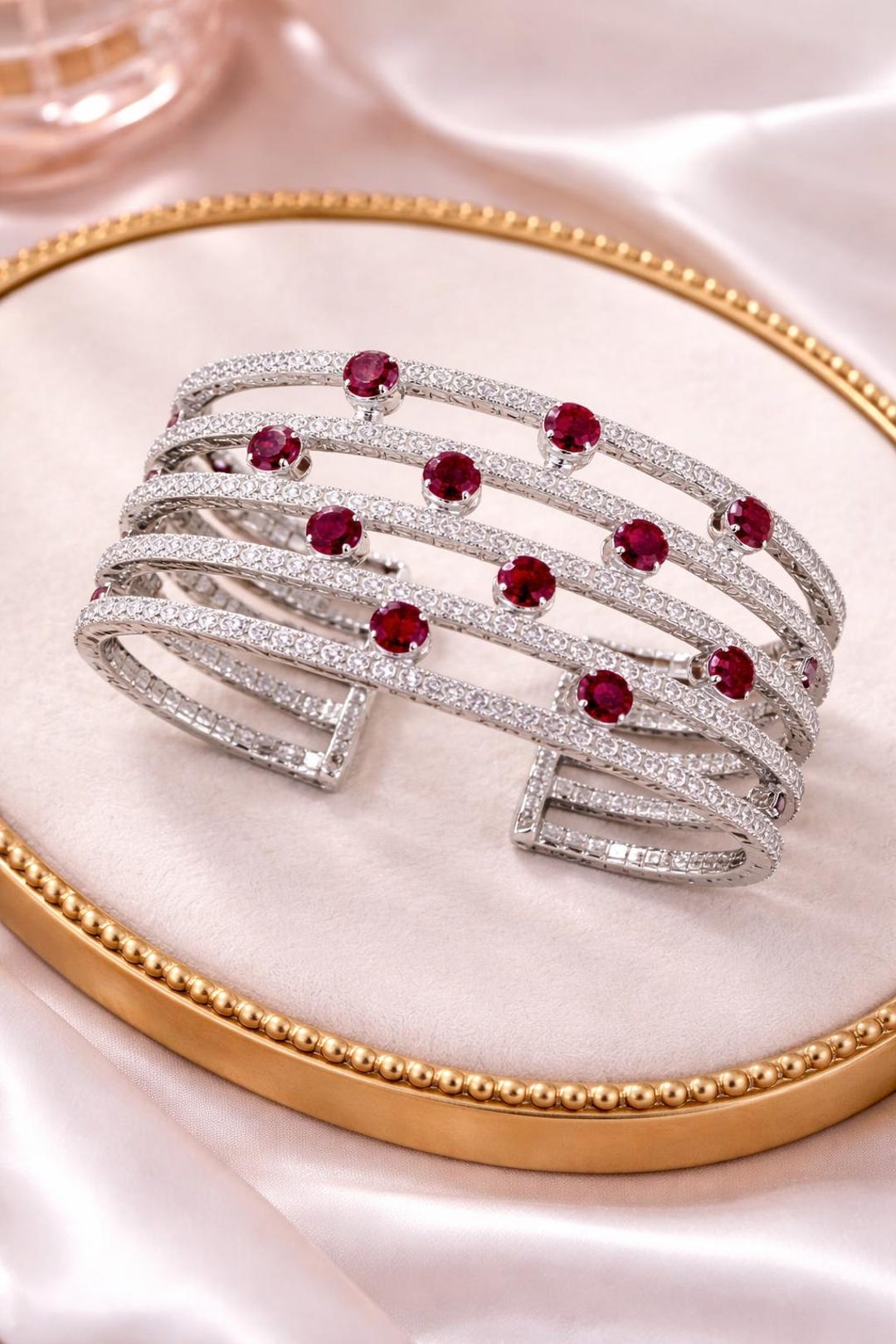AGL Certified Burma Ruby & Diamond Cuff Bracelet | 18K White Gold ...