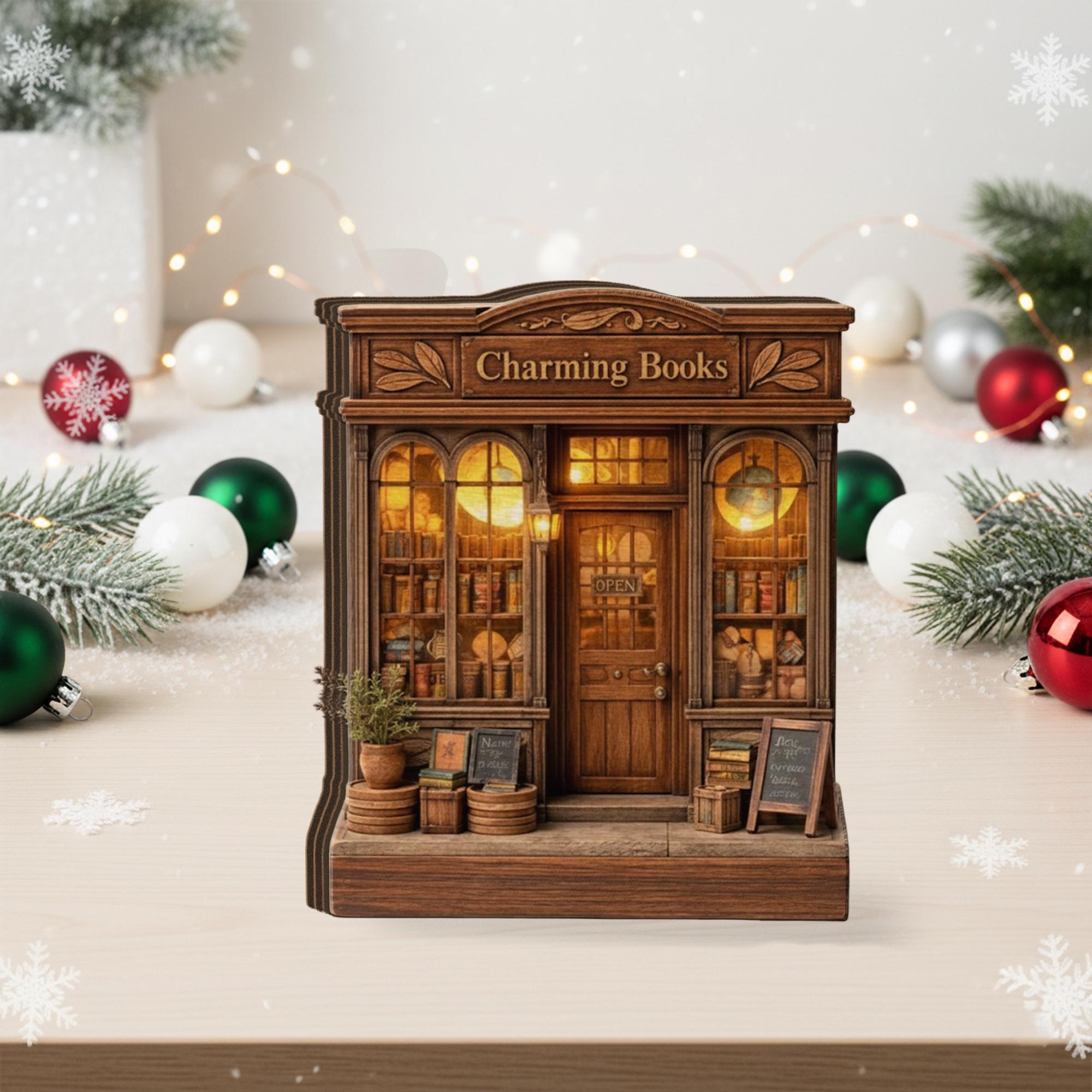 Personalized Bookstore Wooden Block Miniature Custom Book Shop Name ...