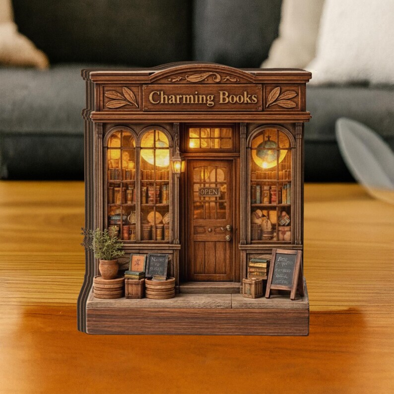 Personalized Bookstore Wooden Block Miniature Custom Book Shop Name ...