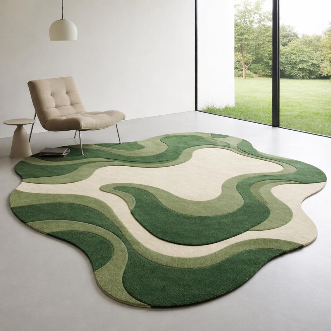 Modern Organic Green Abstract Layered Area Rug Contemporary Sculpted ...