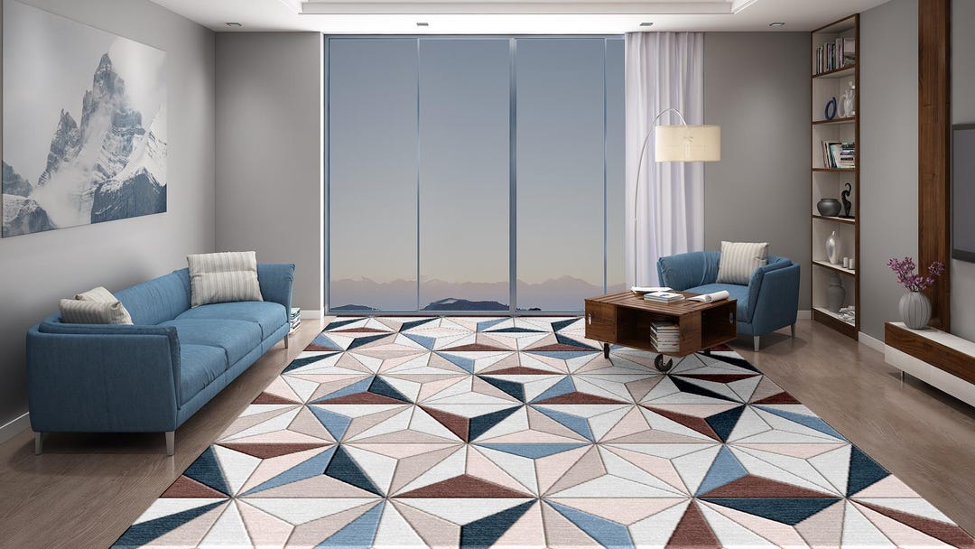 Modern Geometric Triangular Pattern Rug With Soft Neutral Tones ...