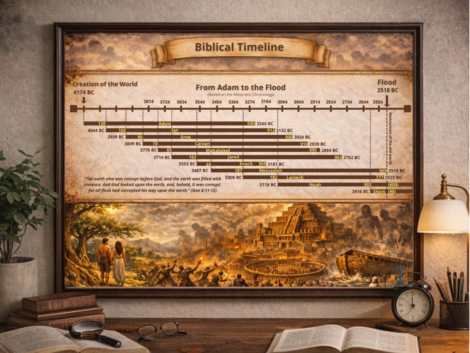 Genesis Biblical Timeline – Adam to Flood Genealogy Chart for Bible ...