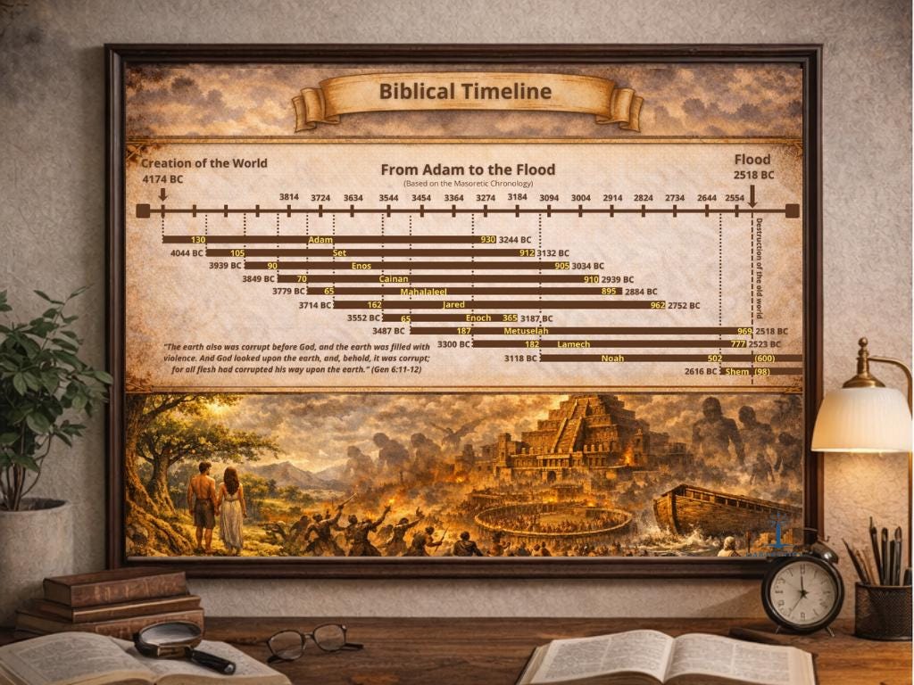 Genesis Biblical Timeline – Adam to Flood Genealogy Chart for Bible ...