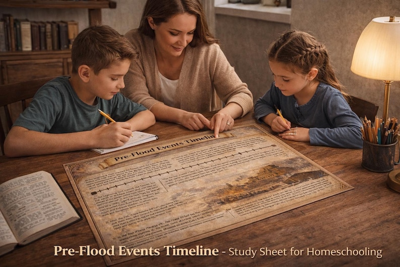 Genesis Biblical Timeline – Adam to Flood Genealogy Chart for Bible ...