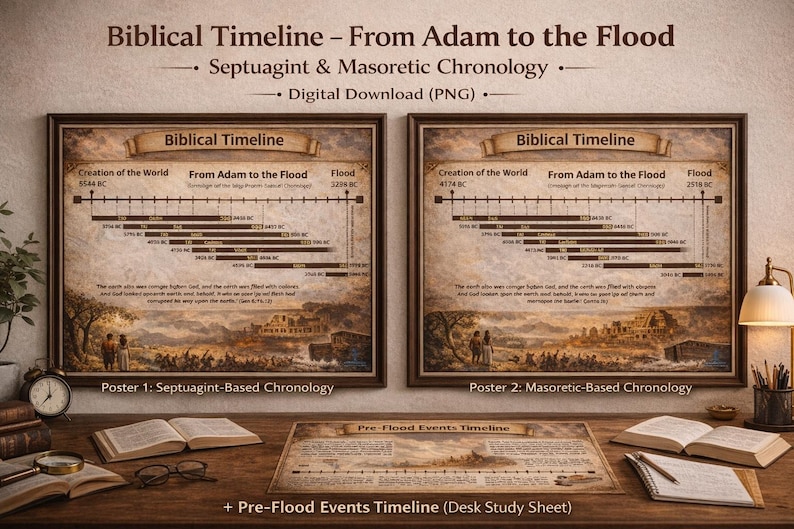 Genesis Biblical Timeline – Adam to Flood Genealogy Chart for Bible ...