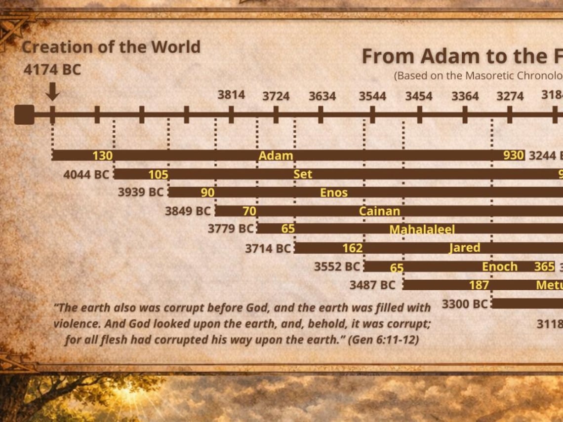 Genesis Biblical Timeline – Adam to Flood Genealogy Chart for Bible ...