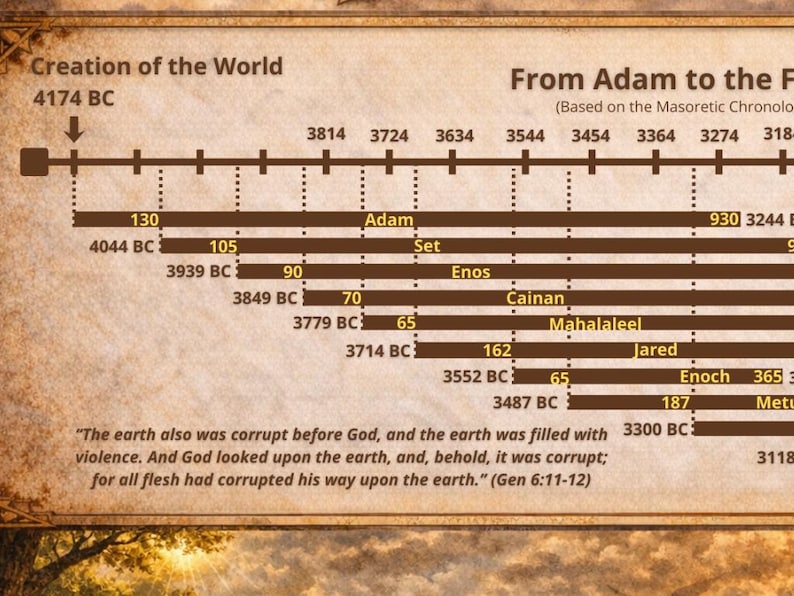 Genesis Biblical Timeline – Adam to Flood Genealogy Chart for Bible ...