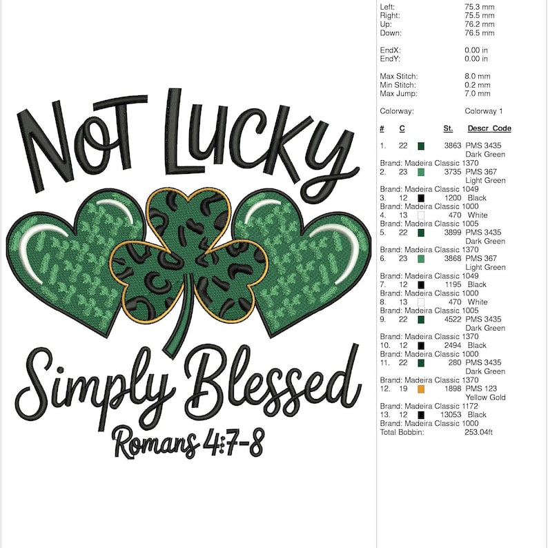 Not Lucky Simply Blessed Machine Embroidery Design Quotes Bible ...