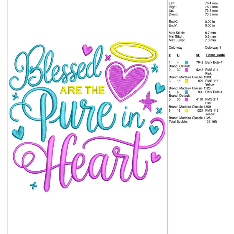 Pure in Heart Bible Verse Machine Embroidery Design - Christian Faith ...